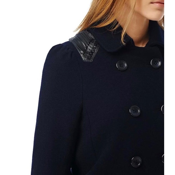 Maje | Jackets & Coats | Maje Gabrielle Navy Pea Coat With Leather Trim ...